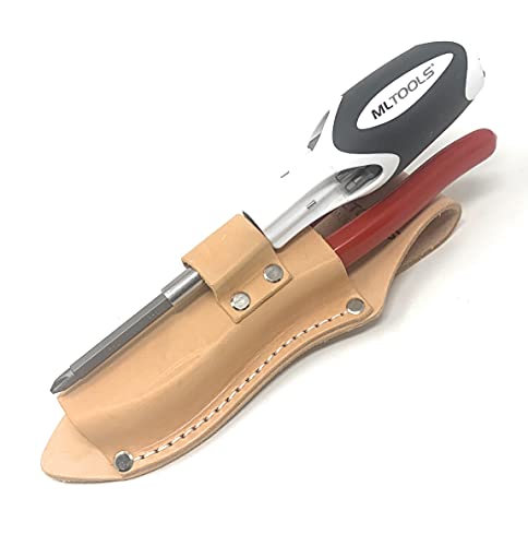 MLTOOLS Leather Holster for Pruning Shears – Made in USA – 100% Fine Grain Leather – Gardening Equipment Case with Steel Metal Clip – Nifty Pouch for Hand Pruners P8235 – Wide Belt Slits (1 Pack)