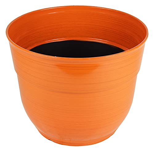 Garden Elements Glazed Brushed Happy Large Plastic Planter, 15" (2, Bright Orange)