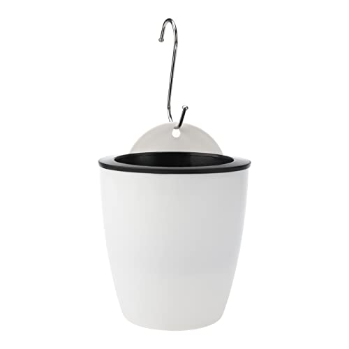 Mono-gatari 7 Pack Self Watering Hanging Planters White Plastic Wall Hanging Planter Pot with 7 Hooks 5 Inch Lazy Flower Pot Succulent Plants for Indoor Outdoor Garden Fence, Porch, Wall(5Inch)