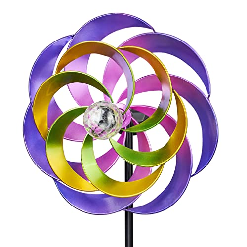 Fawgold 57 Inch Solar Wind Spinners with Metal Garden Stake, Outdoor Wind Catcher with Solar Powered Glass Ball for Yard Patio Lawn Garden Decorations