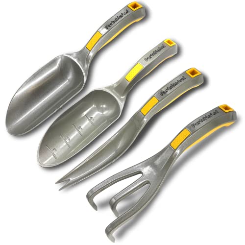 PortableAnd Garden Hand Tools Set Heavy Duty One-Piece Cast-Aluminum Lightweight 4 PCS Hand Trowel Transplanter Cultivator Weeder with Ergonomic Grip