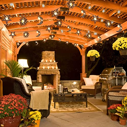 Solar String Lights Outdoor Star Moon Sun 13Ft 153In Led Solar Powered Fairy Decorative Lights for Garden Patio Yard Trees Christmas Wedding Party (Warm White) (Star Moon Sun String Lights)