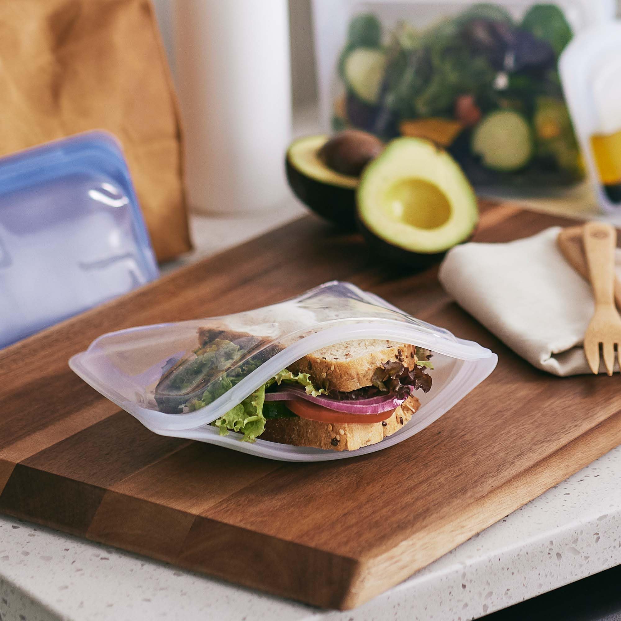 Stasher Premium Silicone Reusable Food Storage Bags, 2-Pack, Blue | Multi-Use Food Storage Bags, Lunch Bag, Travel Containers | BPA Free, Leak-free, Dishwasher-Safe, Eco-friendly