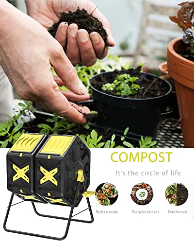 2 X 18.5 Gal Dual Chamber Compost Tumbling Bin from BPA Free Material - Outdoor Rotating Chamber Composters,with Easy-Turn, Fast-Working System for Garden/Patio