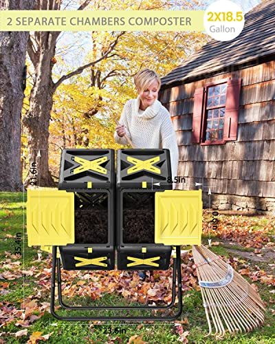 2 X 18.5 Gal Dual Chamber Compost Tumbling Bin from BPA Free Material - Outdoor Rotating Chamber Composters,with Easy-Turn, Fast-Working System for Garden/Patio
