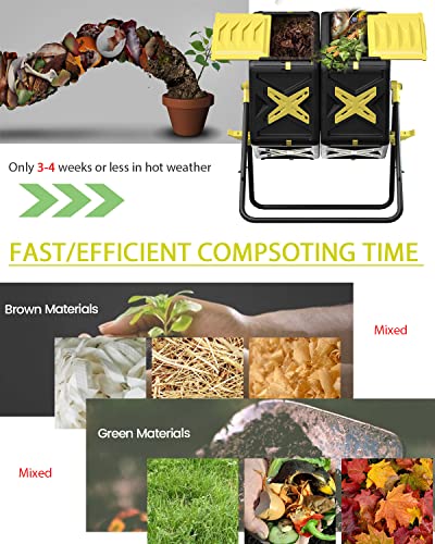 2 X 18.5 Gal Dual Chamber Compost Tumbling Bin from BPA Free Material - Outdoor Rotating Chamber Composters,with Easy-Turn, Fast-Working System for Garden/Patio