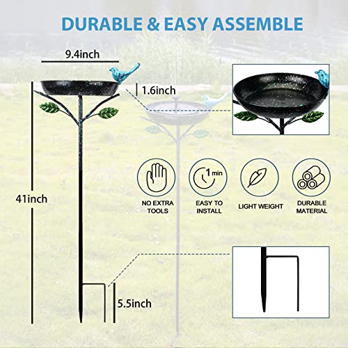 DREAMSOUL Outdoor Garden Bird Bath Metal Bird Baths Cast Iron Birdbath with Metal Stake Tall Bird Bath for Yard Garden Decor(Dia - 9.5inch)