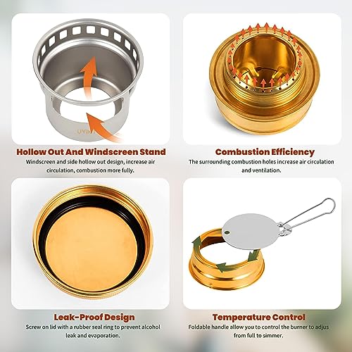 UVIKTE 2 In 1 Mini Alcohols Stove Camping Backpacking Portable Alcohol Spirit Burner With Stainless Steel Cross Stand, Ultralight Tiny Brass Survival Coffee Hiking, Storage Bag,SILVER