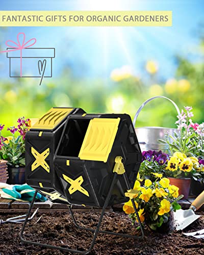 2 X 18.5 Gal Dual Chamber Compost Tumbling Bin from BPA Free Material - Outdoor Rotating Chamber Composters,with Easy-Turn, Fast-Working System for Garden/Patio