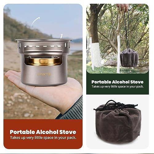 UVIKTE 2 In 1 Mini Alcohols Stove Camping Backpacking Portable Alcohol Spirit Burner With Stainless Steel Cross Stand, Ultralight Tiny Brass Survival Coffee Hiking, Storage Bag,SILVER