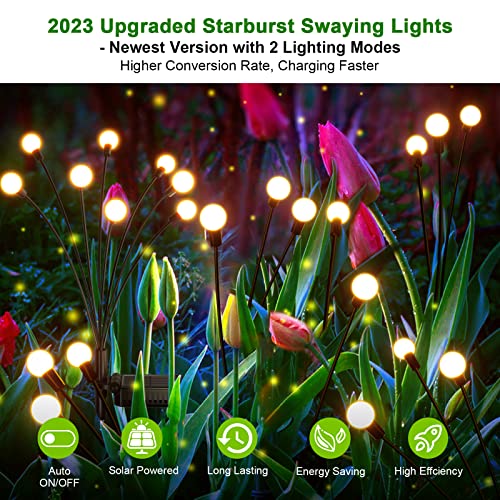 LETMY Solar Garden Lights - New Upgraded Solar Swaying Light, 8LED Starburst Solar Outdoor Lights, Solar Firefly Lights Outdoor Waterproof Solar Garden Decorative Lights for Yard Patio Pathway, 4 Pack