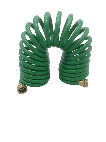 Recoil Hose Garden Hose EVA Curly Water Hose with Brass Connectors Watering Hose Coil Plastic Spring Hose Resistant Garden Coil Hose Self Coil Hose 25 FT, Green
