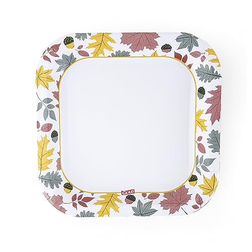 Glad Everyday Square Disposable Paper Plates with Falling Foliage Design, Small | Cut-Resistant, Microwavable Paper Plates for All Foods & Daily Use | 7 Inches, 30 Count