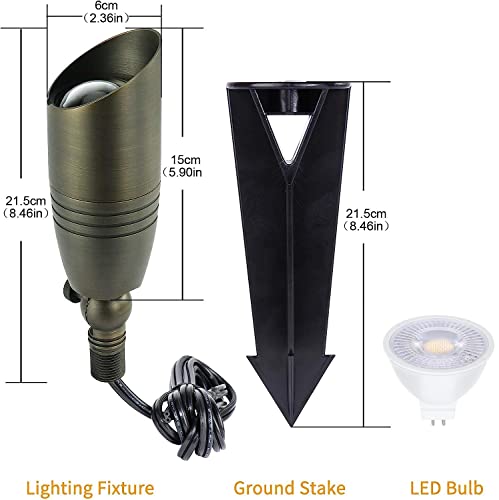 CINOTON Low Voltage Landscape Spotlights Outdoor, Solid Brass Directional Uplights Included MR16 LED Bulb Ground Stake Spot Up Landscape Lighting Fixture for Garden Patio