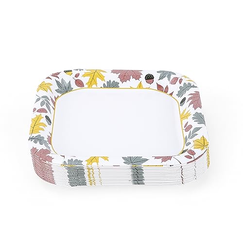 Glad Everyday Square Disposable Paper Plates with Falling Foliage Design, Small | Cut-Resistant, Microwavable Paper Plates for All Foods & Daily Use | 7 Inches, 30 Count