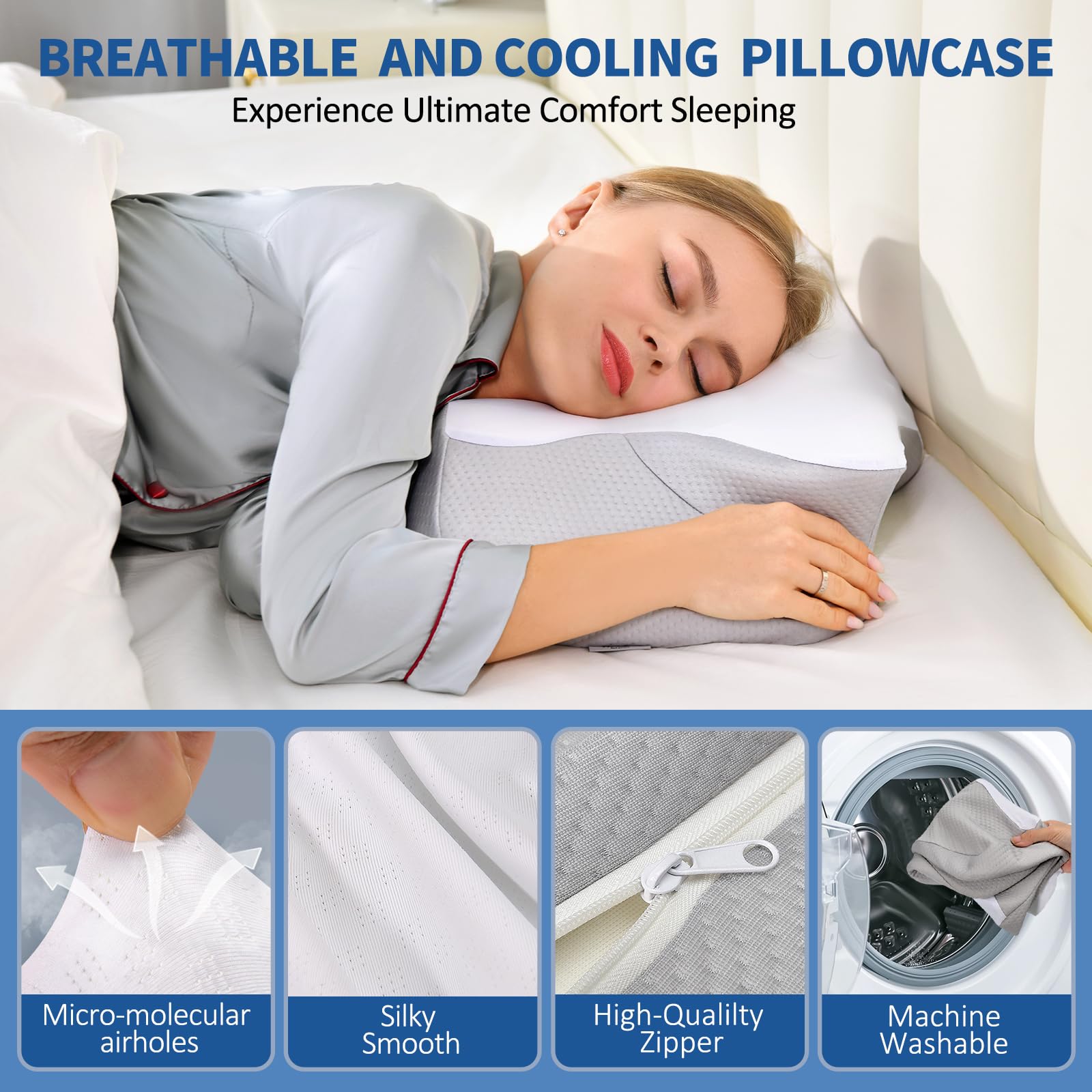 Muzsoul Cervical Pillow for Neck & Shoulder Pain Relief Sleeping - Ergonomic Memory Foam Pillow Orthopedic Neck Support Pillows for Side Sleepers with Breathable Pillowcase