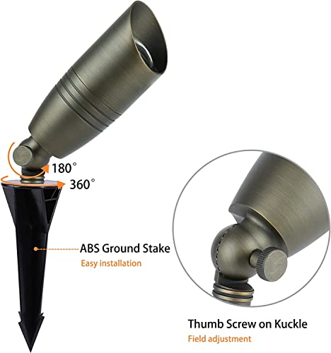CINOTON Low Voltage Landscape Spotlights Outdoor, Solid Brass Directional Uplights Included MR16 LED Bulb Ground Stake Spot Up Landscape Lighting Fixture for Garden Patio