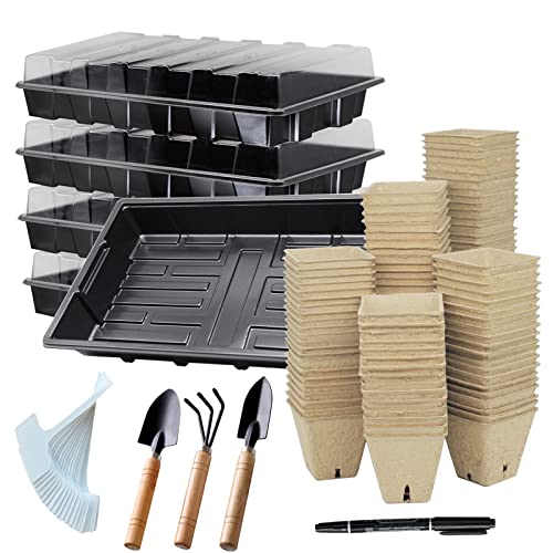 UTYLNE Seed Starter Kit with 90 Peat Pots for Seedlings Seed Starter Tray, 5 Plastic Growing Trays 20 Plant Labels & 3 Garden Tools Outdoor or Indoor