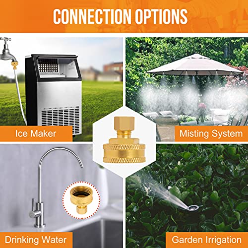 SUNGATOR 2-Pack 3/4 Inch Female Garden Hose by 1/4 Inch Compression Brass Adapter, No Lead Brass with Extra 2-Piece Rubber Rings and a Sealing Tape