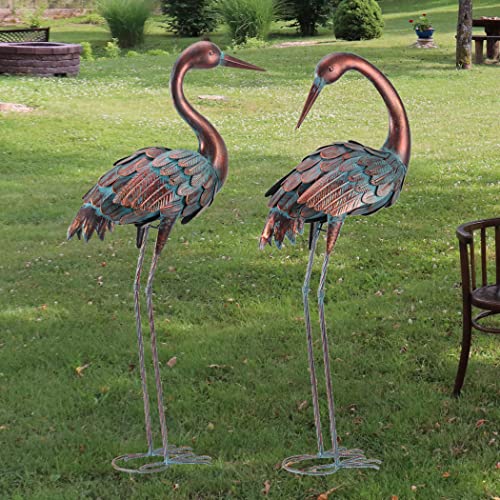 chisheen Crane Garden Statues Outdoor Metal Heron Yard Art Bird Sculpture for Lawn Patio Large Size, Set of 2