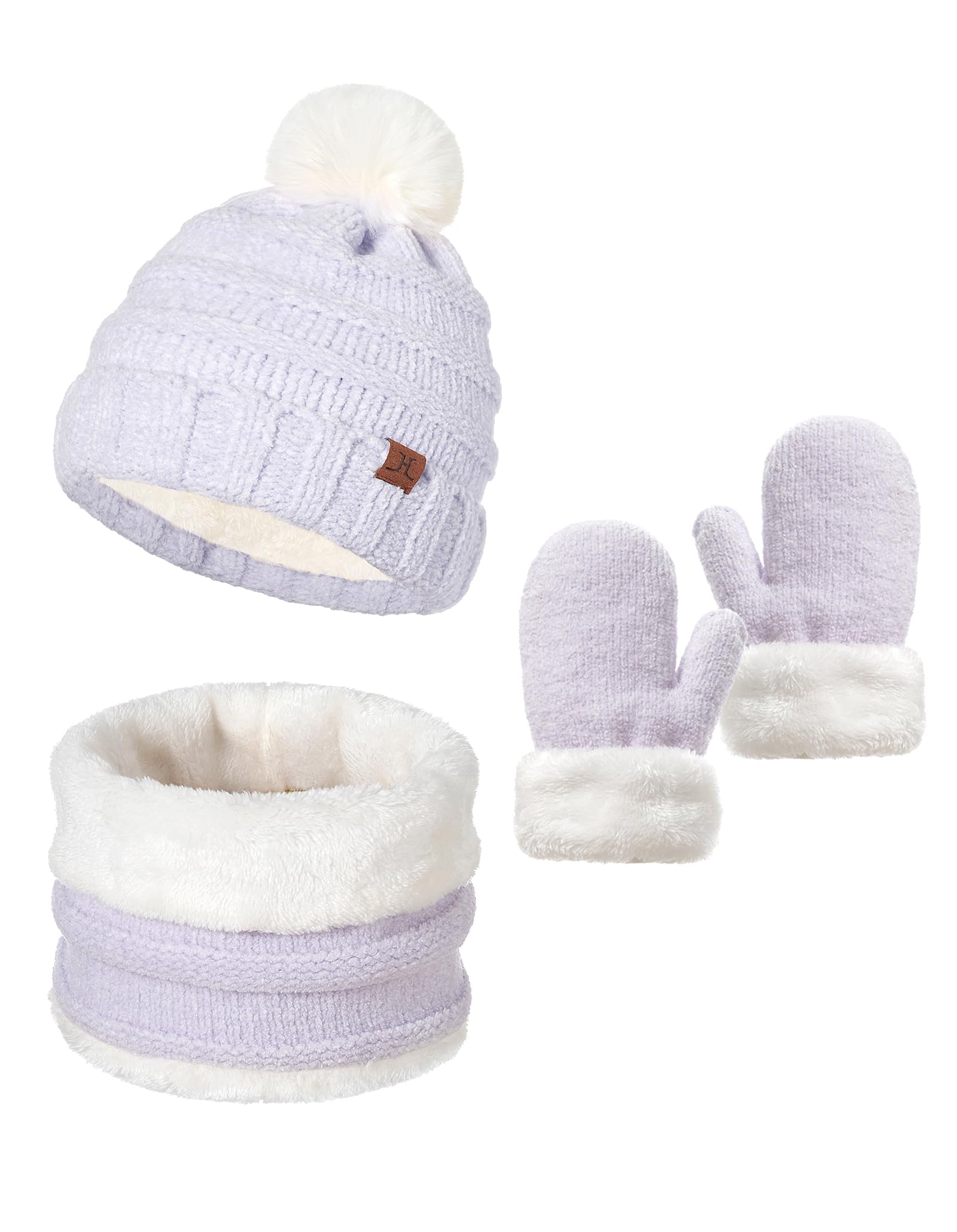 Toddler Hat Scarf And Glove Set Boy Girl Winter Pom Beanie Hat Neck Warmer Tube Mitten Gloves Ages 2-4 2t-4t 3-5 Fleece Lined