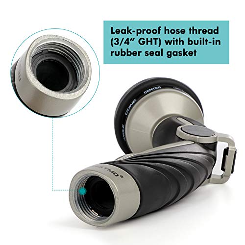 RESTMO Hose Nozzle Heavy Duty, Metal Water Hose Sprayer for Garden, 9 Spray Patterns | High Pressure | Thumb Flow Control | On/Off Valve, Ideal for Outdoor Lawn & Plant Watering, Car & Pet Washing