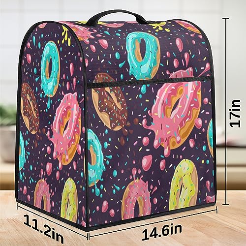 DXTKWL Pink Donut Chocolate Theme Coffee Maker Cover Dust protection,Cute Coffee Machine Cover with Pockets and Top Handle, Easy Clean 14.6 * 11.2 * 17inch