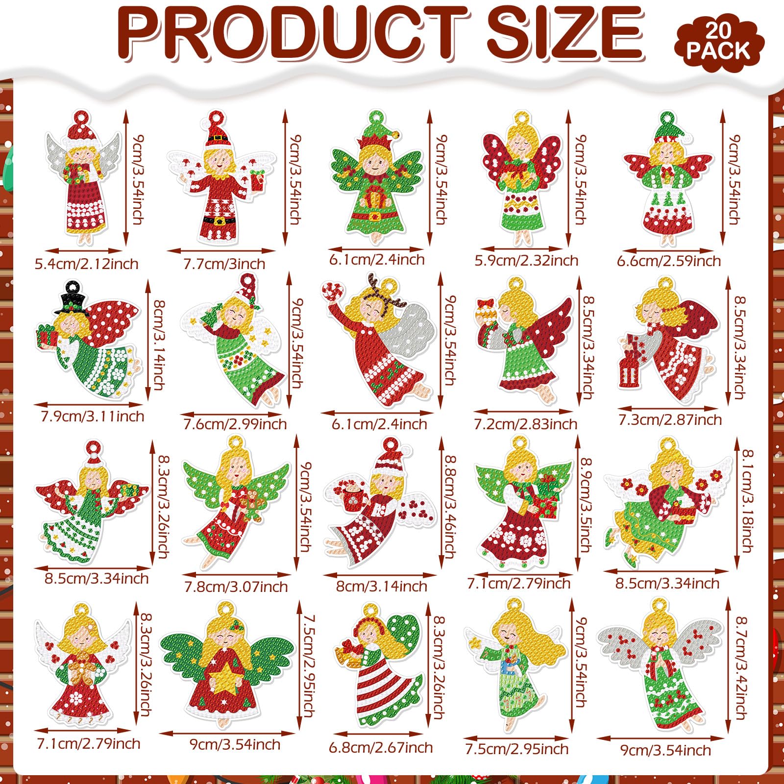Tondiamo 20 Pcs Christmas Diamond Painting Keychain Kits 5D DIY Diamond Art Pendants Double Sided Hanging Key Chains for Christmas Party Decoration DIY(Angels Style)