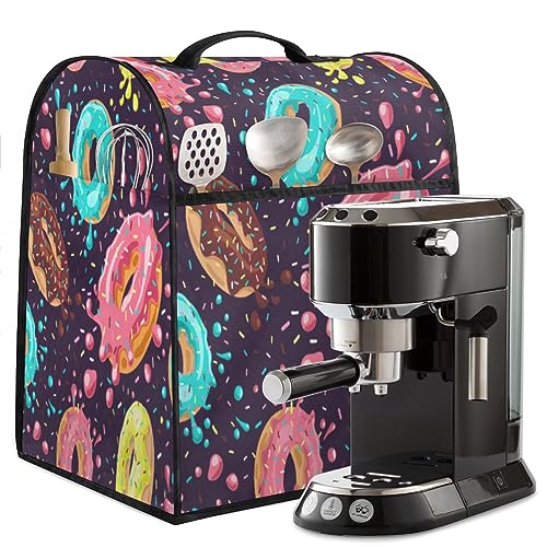 DXTKWL Pink Donut Chocolate Theme Coffee Maker Cover Dust protection,Cute Coffee Machine Cover with Pockets and Top Handle, Easy Clean 14.6 * 11.2 * 17inch