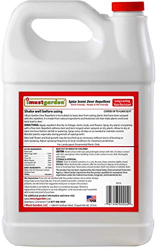 I Must Garden Deer Repellent: Spice Scent Deer Spray for Gardens & Plants β Natural Ingredients β 1 Gallon Ready to Use Refill
