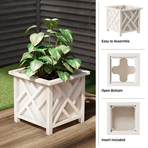 Pure Garden Lattice Design Planter Box 2-Pack β 14.75-Inch Decorative Outdoor Flower or Plant Pots β Front Porch, Patio, and Garden Decor (White)