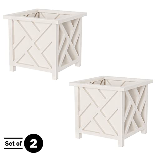 Pure Garden Lattice Design Planter Box 2-Pack β 14.75-Inch Decorative Outdoor Flower or Plant Pots β Front Porch, Patio, and Garden Decor (White)