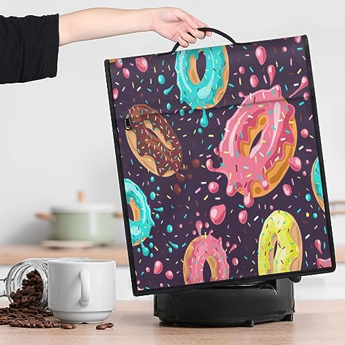 DXTKWL Pink Donut Chocolate Theme Coffee Maker Cover Dust protection,Cute Coffee Machine Cover with Pockets and Top Handle, Easy Clean 14.6 * 11.2 * 17inch