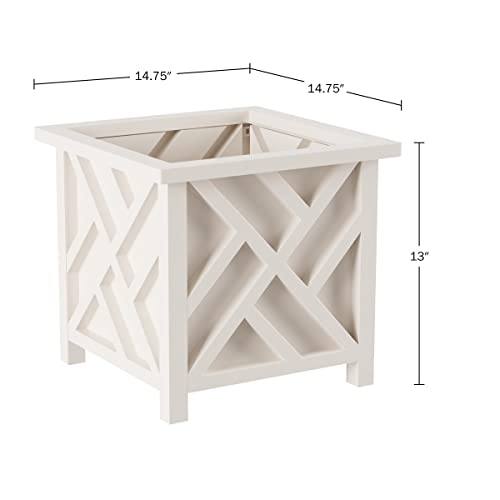 Pure Garden Lattice Design Planter Box 2-Pack β 14.75-Inch Decorative Outdoor Flower or Plant Pots β Front Porch, Patio, and Garden Decor (White)