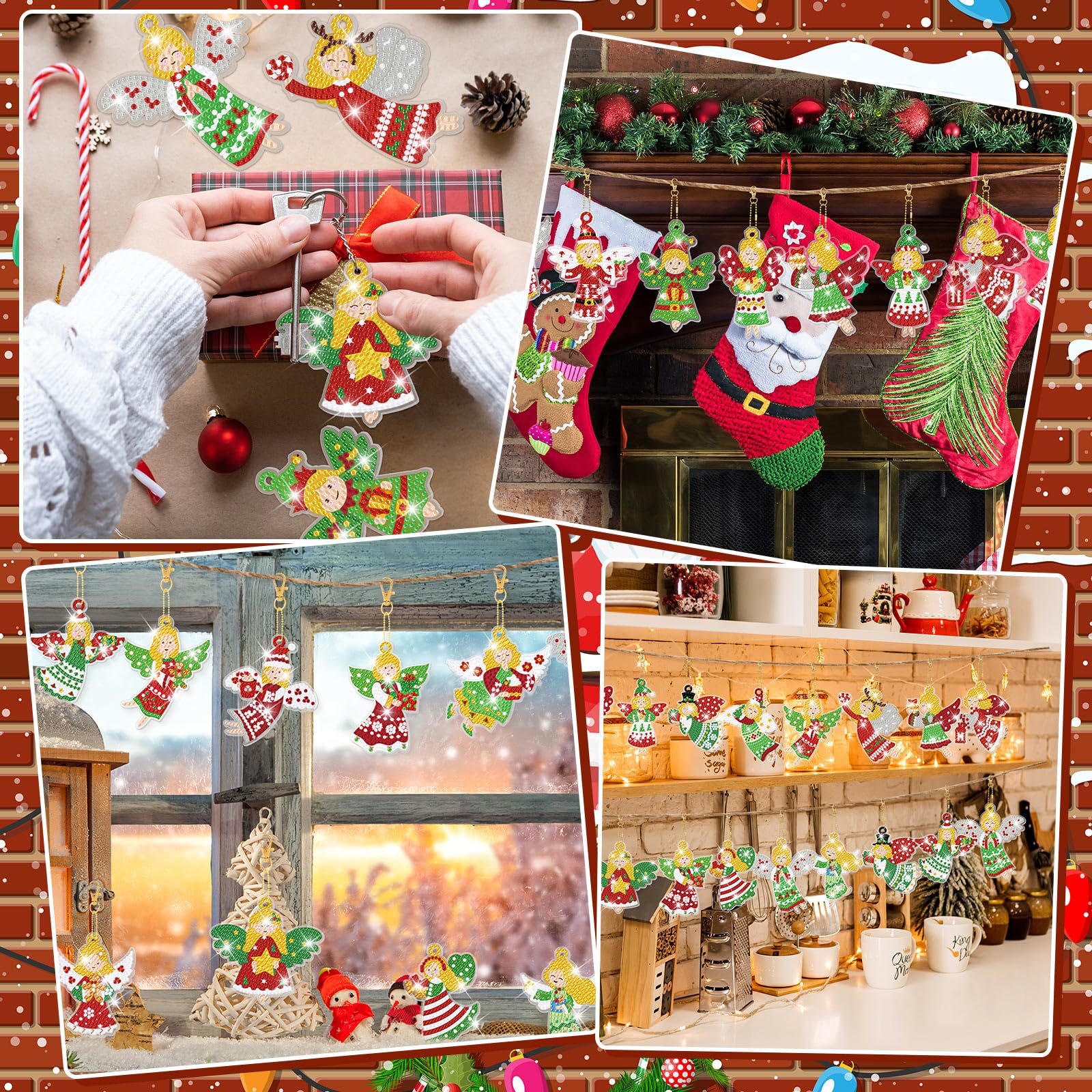 Tondiamo 20 Pcs Christmas Diamond Painting Keychain Kits 5D DIY Diamond Art Pendants Double Sided Hanging Key Chains for Christmas Party Decoration DIY(Angels Style)