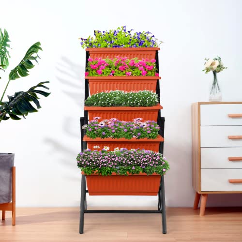 KIDINIX Vertical Raised Garden Bed 4Ft with 5 Tier Plant Boxes, Vertical Garden planters Indoor Outdoor, Elevated Freestanding Stand for Vegetables Flower Herb Patio