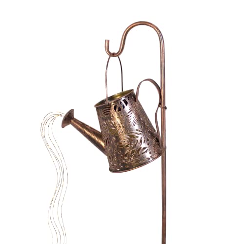 Solar Watering Can with Cascading Lights - Comes with Sheppard Hook, Waterproof Hanging Solar Lights Outdoor Decorative, Rustic Backyad Decor, Garden Decorations, Lantern Lights