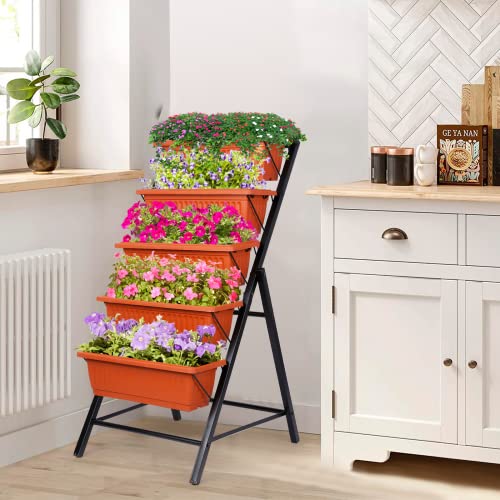 KIDINIX Vertical Raised Garden Bed 4Ft with 5 Tier Plant Boxes, Vertical Garden planters Indoor Outdoor, Elevated Freestanding Stand for Vegetables Flower Herb Patio