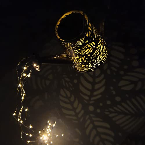 Solar Watering Can with Cascading Lights - Comes with Sheppard Hook, Waterproof Hanging Solar Lights Outdoor Decorative, Rustic Backyad Decor, Garden Decorations, Lantern Lights