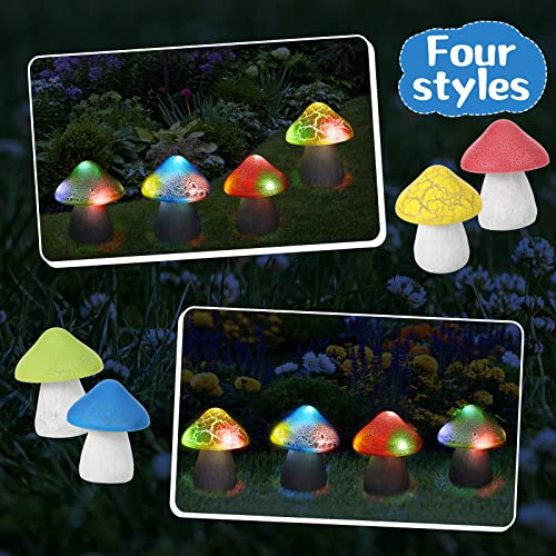 2 Pcs Large Solar Mushroom Light Outdoor Garden Waterproof Cute Mushroom Shaped Pathway Landscape Lights 2 Modes Automatic Change and 5 Lamp Beads for Yard Landscape Decoration (Red, Yellow)