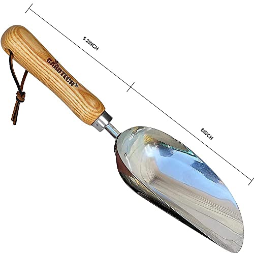 Gardtech Garden Hand Fertilizer Scoop, Soil Shovel, Heavy Duty Stainless Steel Trowel for Food and Ice, Large Capacity Multi-purpose Scoop with Wooden Handle for Petting Kitchen Use-with Wooden Handle