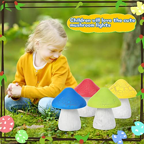 2 Pcs Large Solar Mushroom Light Outdoor Garden Waterproof Cute Mushroom Shaped Pathway Landscape Lights 2 Modes Automatic Change and 5 Lamp Beads for Yard Landscape Decoration (Red, Yellow)