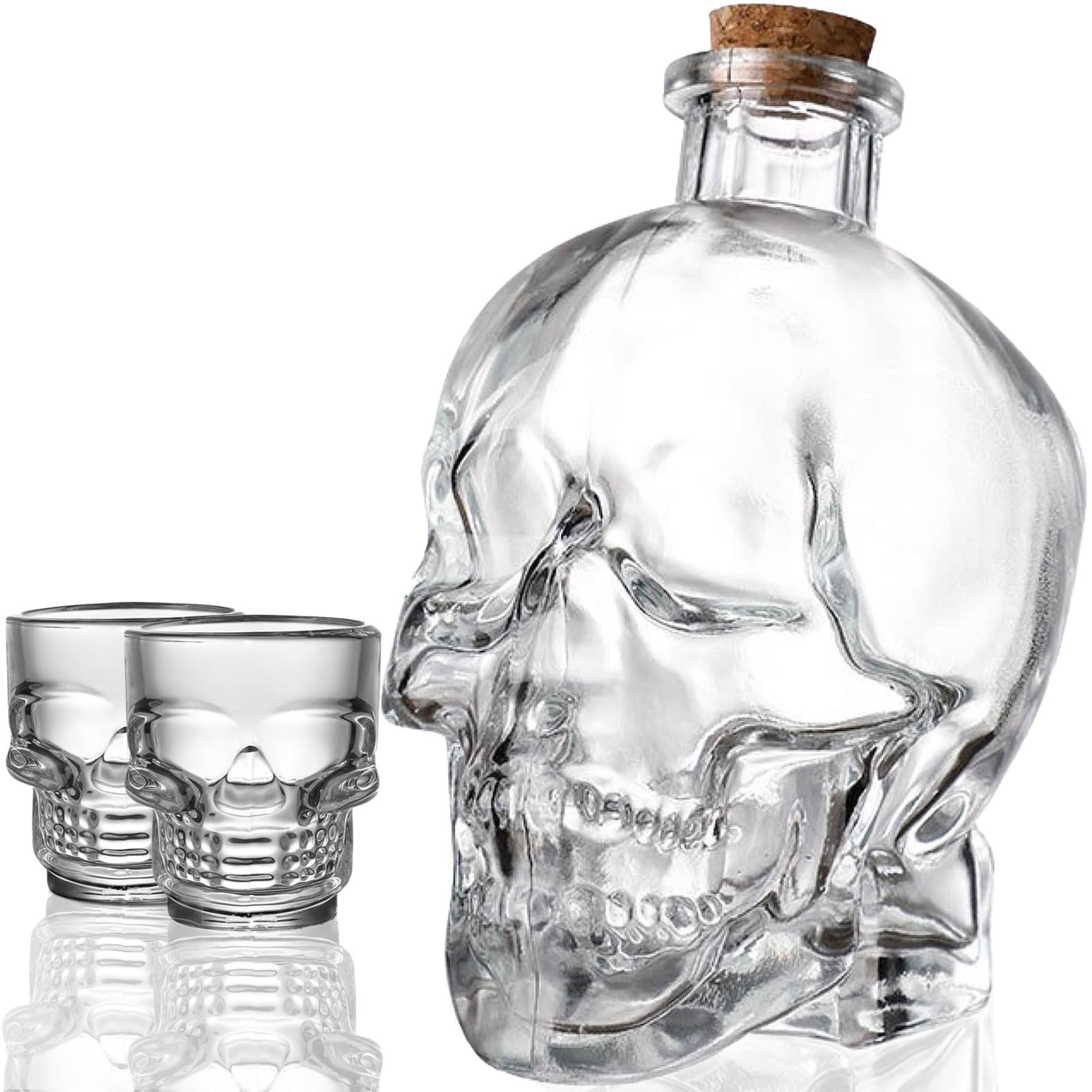 GXFCCYXT Skull Decanter Set 25oz/750ml Crystal Glass Skull Liquor Bottle with 2 Small 50ml Skull Cups Funny Halloween Decor Whiskey Decanter for Liquor Vodka Wine Bourbon or More