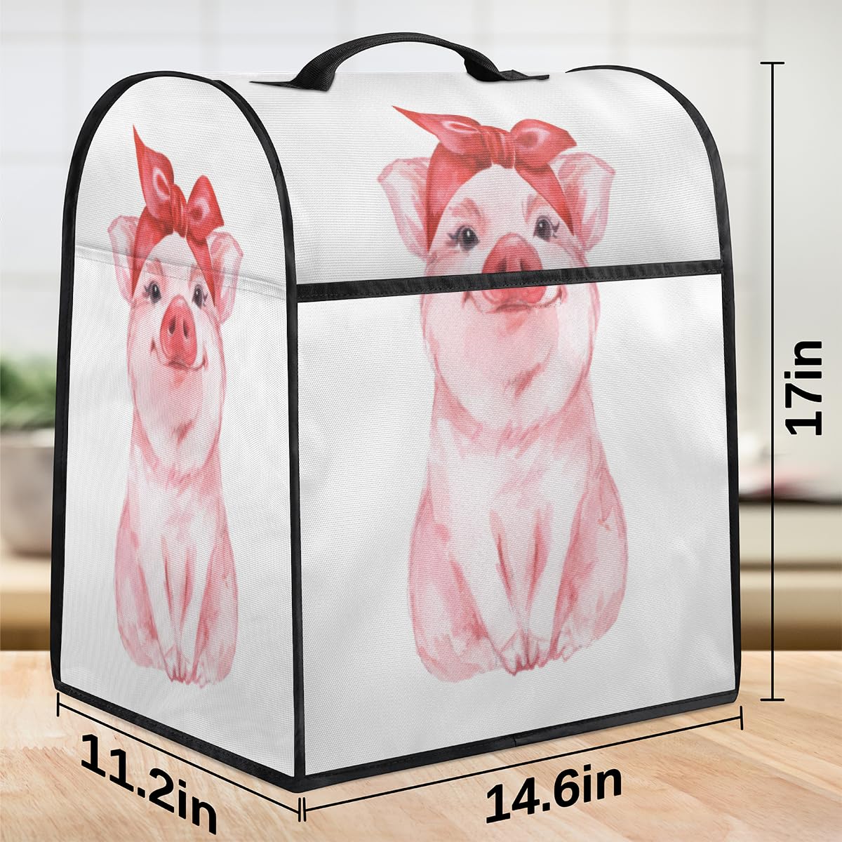DXTKWL Cute Animal Pig Pink Coffee Maker Cover Dust protection, Coffee Machine Cover with Pockets and Top Handle, Easy Clean 14.6 * 11.2 * 17inch
