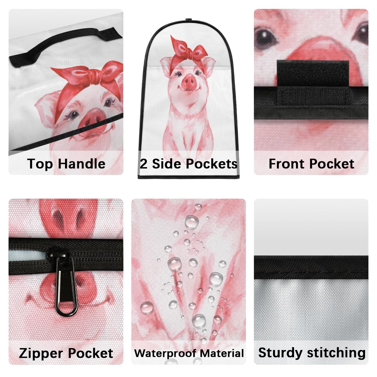 DXTKWL Cute Animal Pig Pink Coffee Maker Cover Dust protection, Coffee Machine Cover with Pockets and Top Handle, Easy Clean 14.6 * 11.2 * 17inch