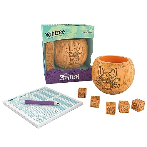 USAOPOLY YAHTZEE: Disney Stitch, Collectible Tiki Style Dice Cup, Classic Dice Game Based on Disney’s Lilo & Stitch, Great for Family Night, Officially Licensed Disney Game & Merchandise