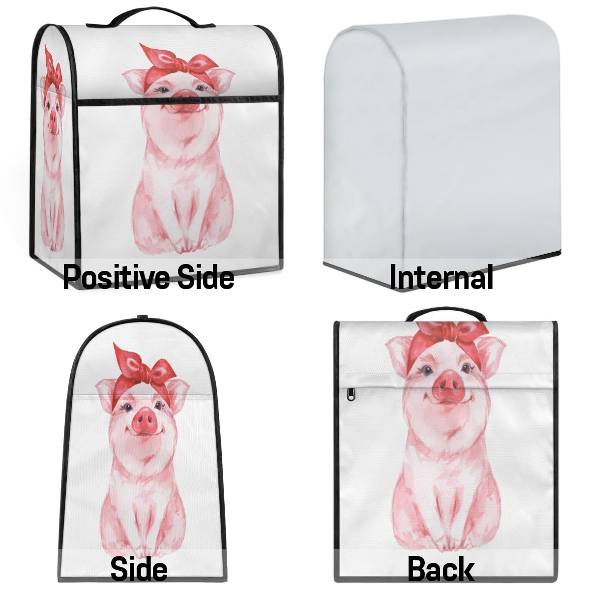 DXTKWL Cute Animal Pig Pink Coffee Maker Cover Dust protection, Coffee Machine Cover with Pockets and Top Handle, Easy Clean 14.6 * 11.2 * 17inch