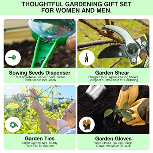Natury Gardening Tool Set β Premium Stainless Steel Gardening Hand Tools with Solid Beechwood Handle β Gardening Kit with Rake, Shovel, Gloves, Shears, Tool Organizer β Garden Gifts for Women and Men