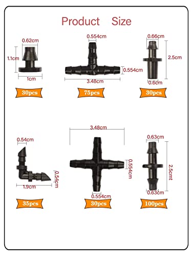 300PCS Irrigation Fittings Kit Drip Irrigation System,HOINCO Drip Irrigation Barbed Connectors for 1/4 Inch Tube, for Flower Pot Garden Lawn