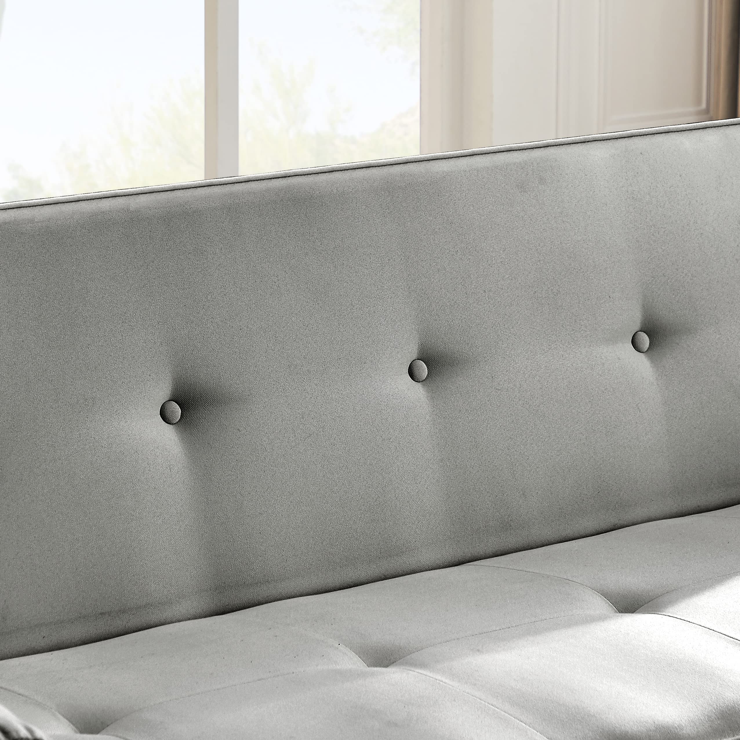 IULULU Futon Sofa Bed Convertible Couch with 2 Bolster Pillows and Solid Wood Legs, Loveseat with Adjustble Backrest for Studio, Apartment, Office, Living Room, Grey